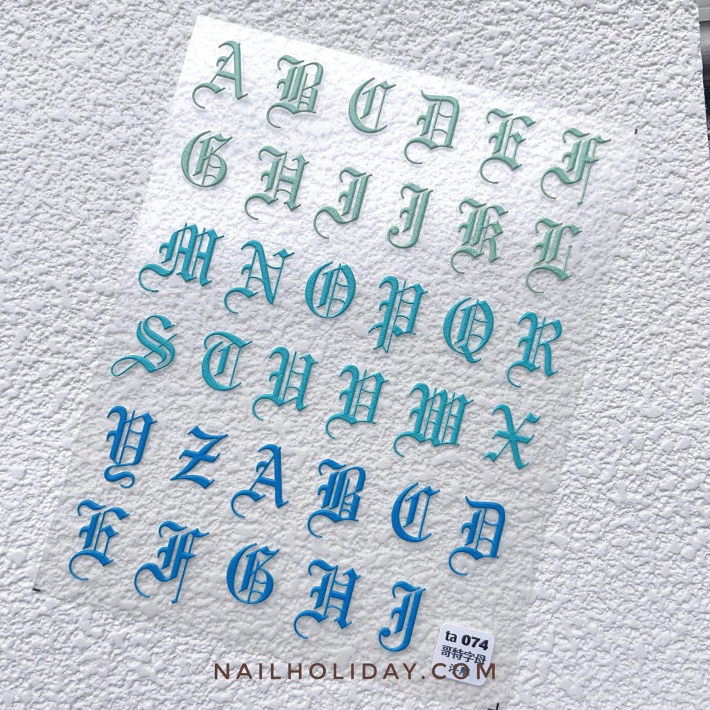 5D XL Alphabet Letter Nail Stickers Blue