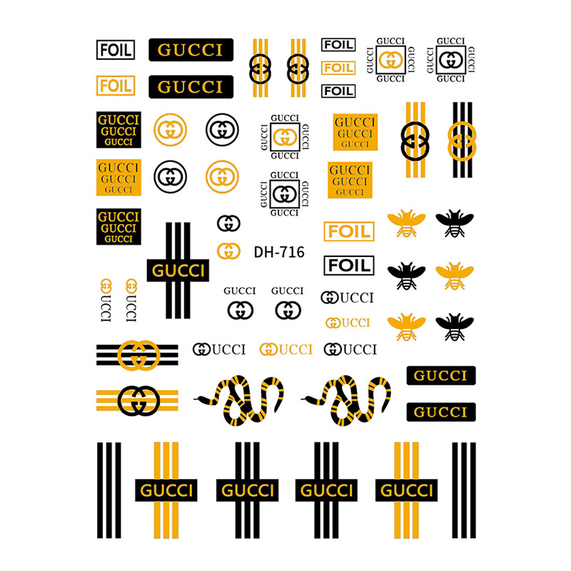 6 Sheets Mix GUCCI Nail Stickers Gold